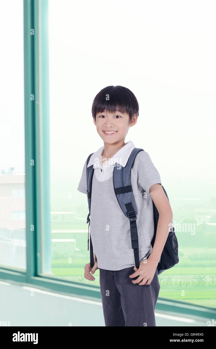 Happy student back a backpack go for school Stock Photo - Alamy