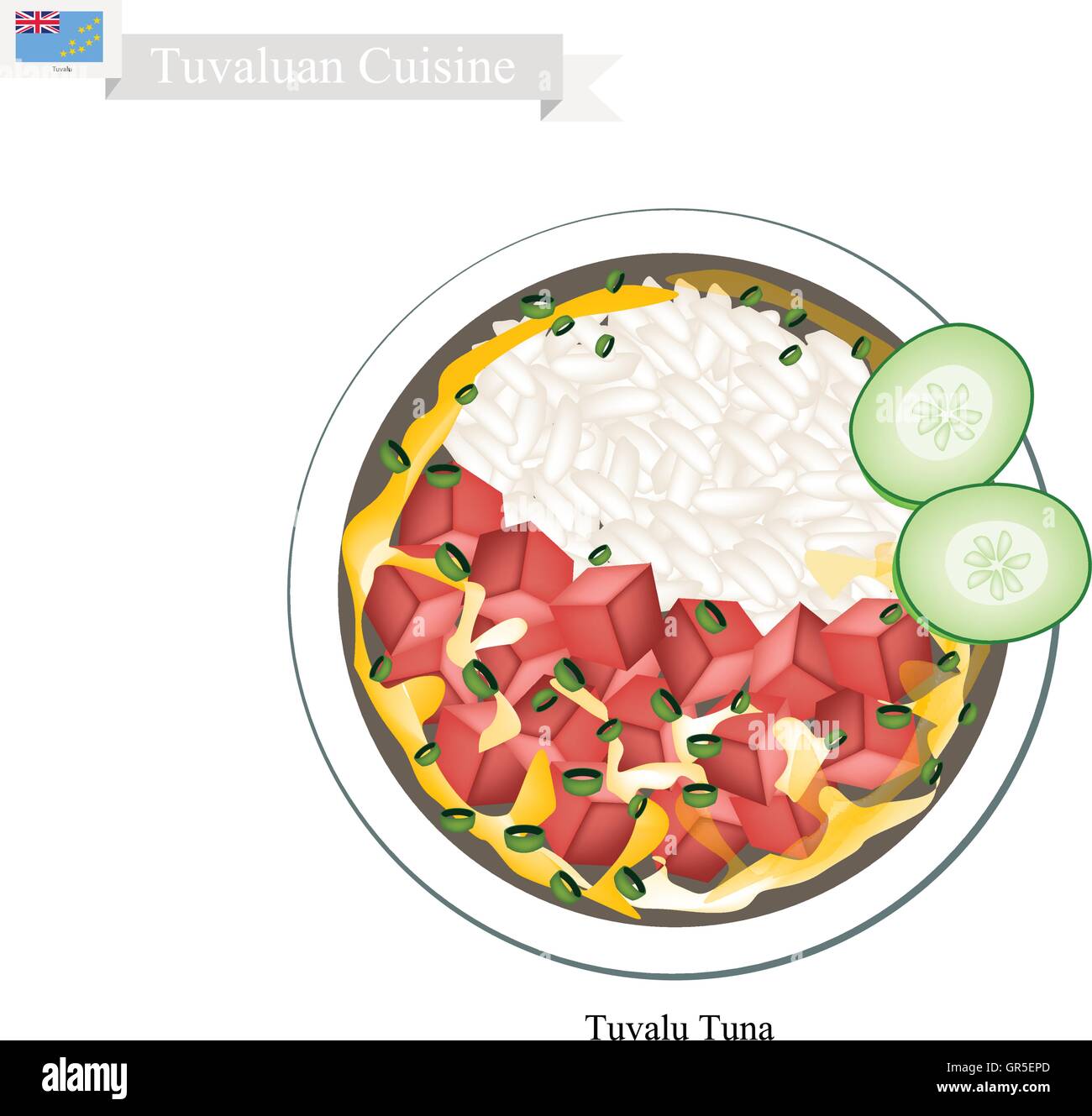 Tuvaluan Cuisine, Illustration of Traditional Rice Salad with Tuna and ...