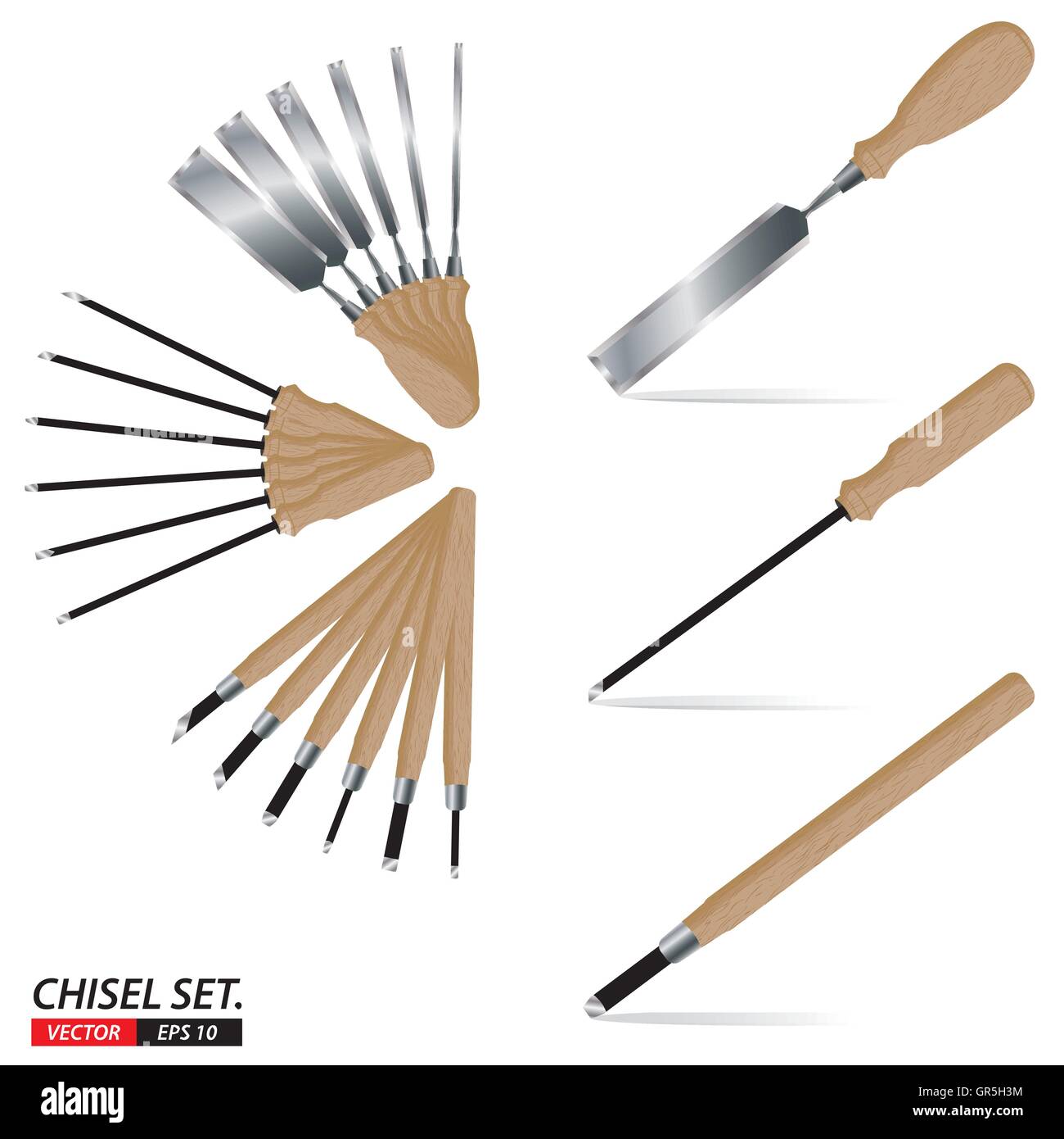 chisel, vector, isolated, white, handle, work, metal, wood, equipment ...