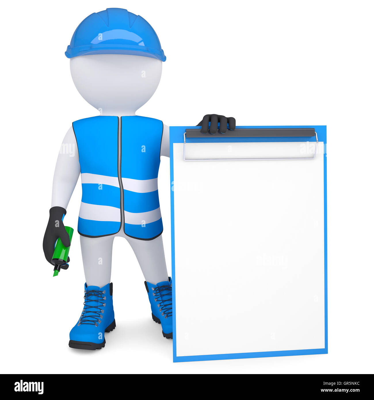 3d man in overalls with a checklist and a marker Stock Photo - Alamy