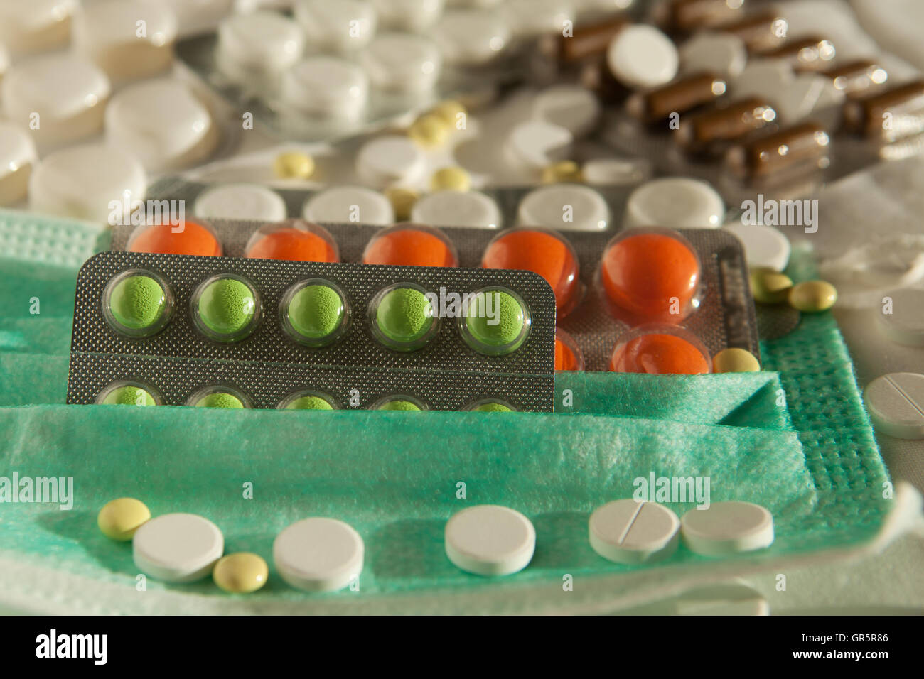 tablets on the mask Stock Photo - Alamy