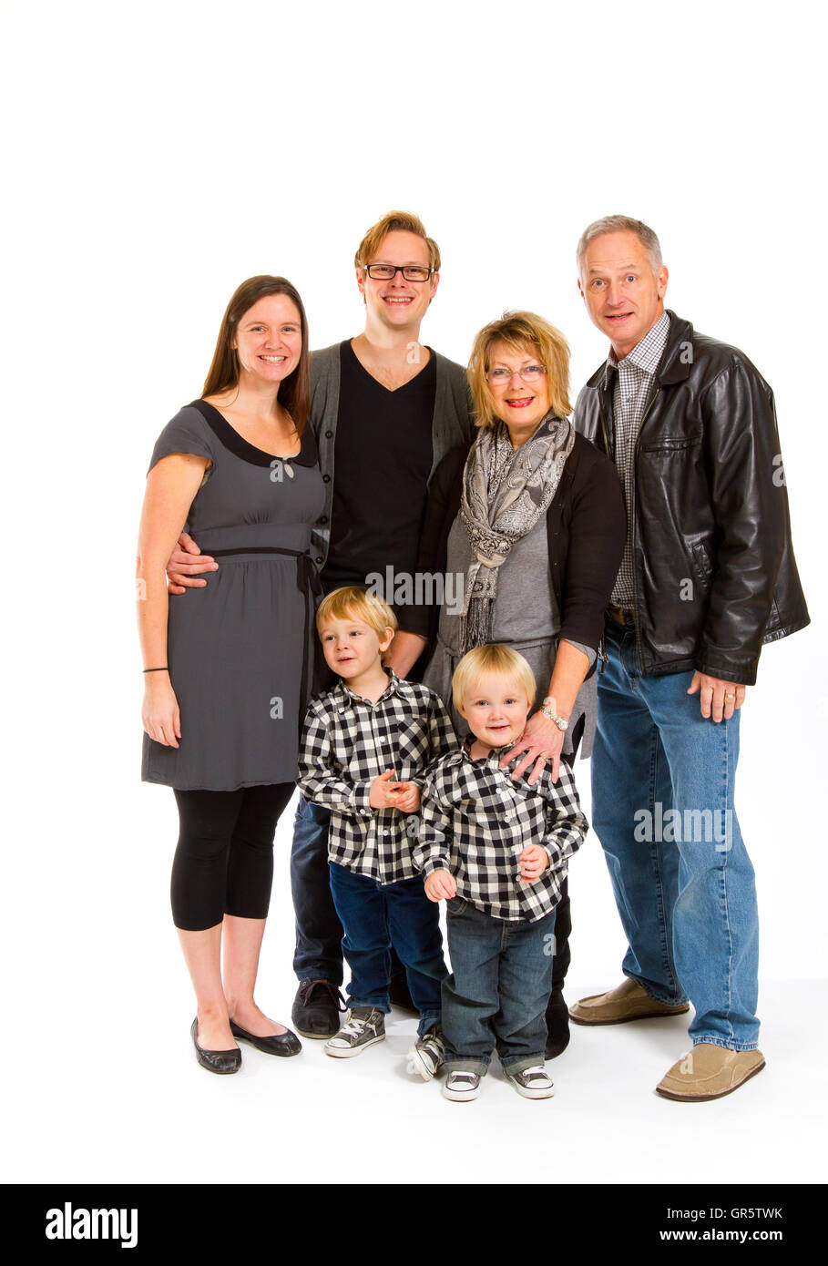 Family of Six Isolated Stock Photo - Alamy
