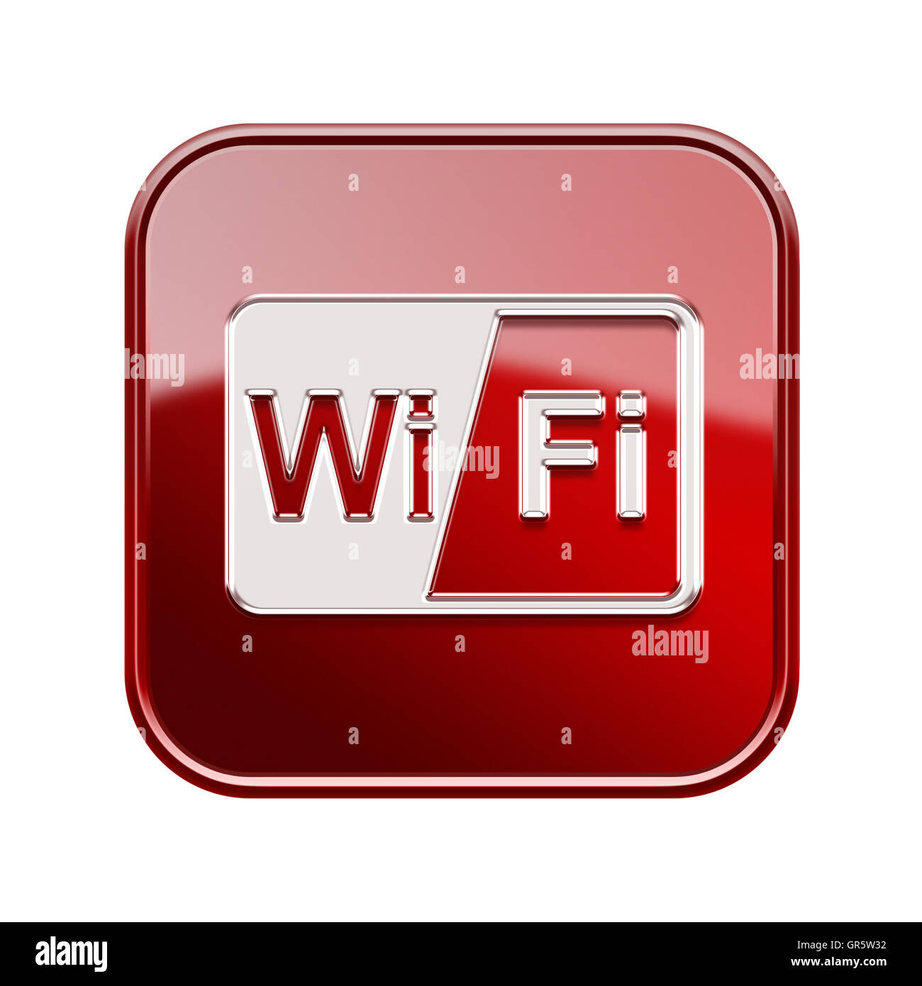 WI-FI icon glossy red, isolated on white background Stock Photo - Alamy