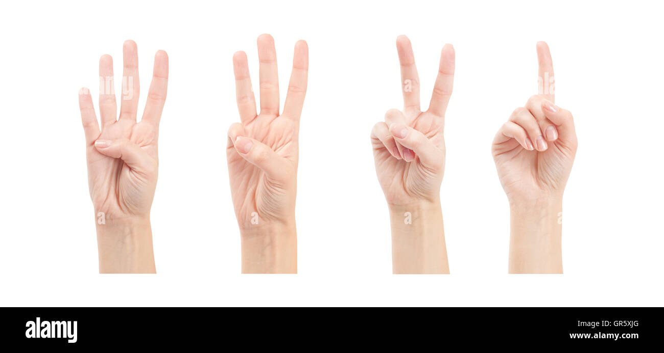 Counting woman hands (1 to 4) isolated on white background Stock Photo ...