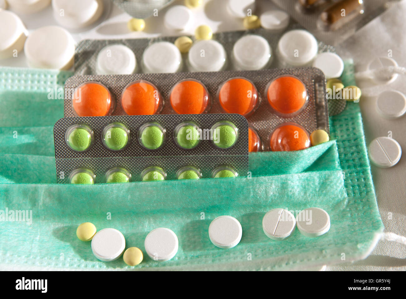 tablets on the mask Stock Photo - Alamy