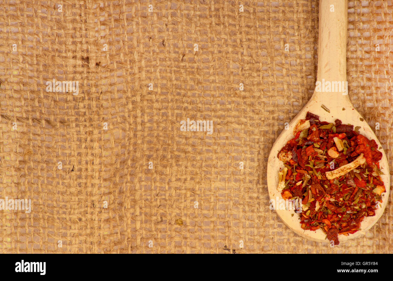 Spices on burlap Stock Photo - Alamy