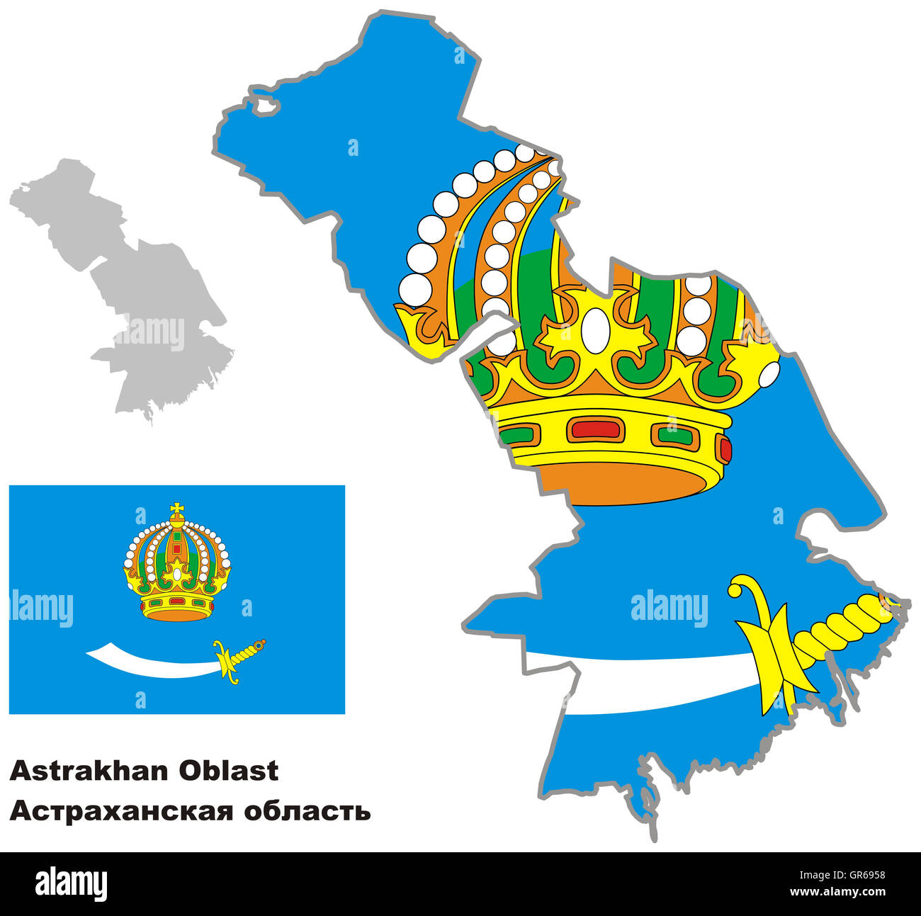 Outline map of Astrakhan Oblast with flag. Regions of Russia. Vector ...
