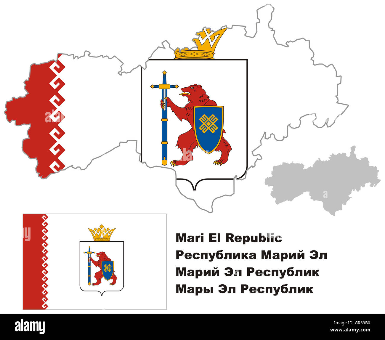 Outline map of Mari El with flag. Regions of Russia. Vector illustration Stock Photo - Alamy