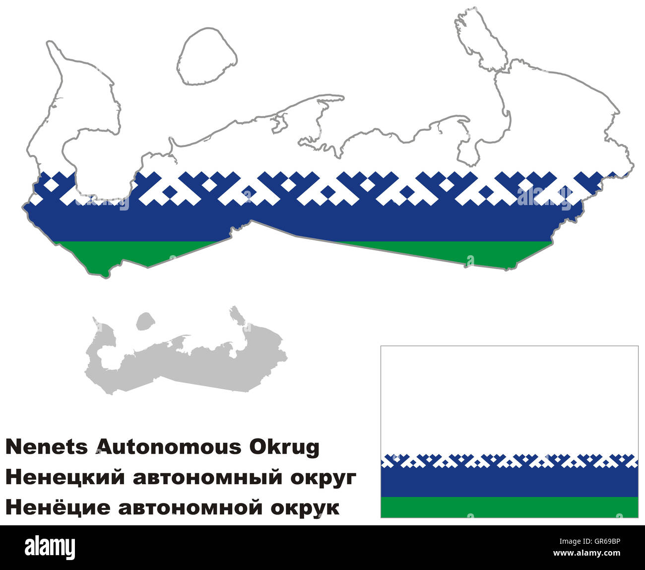 Outline map of Nenetsia with flag. Regions of Russia. Vector ...