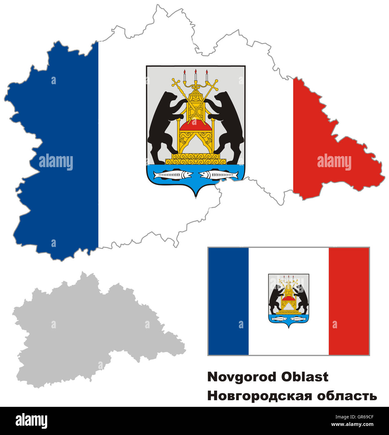 Outline map of Novgorod Oblast with flag. Regions of Russia. Vector ...