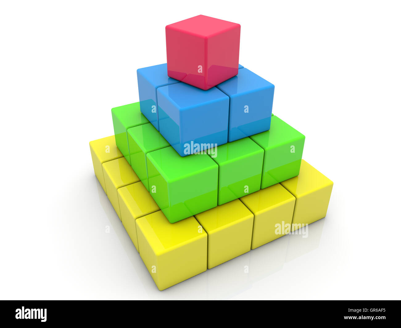 Toy cubes assembled in pyramid on white Stock Photo - Alamy
