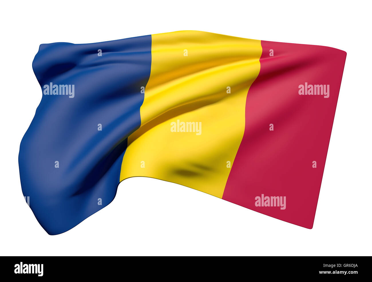 3d rendering of Republic of Chad flag waving on a white background ...