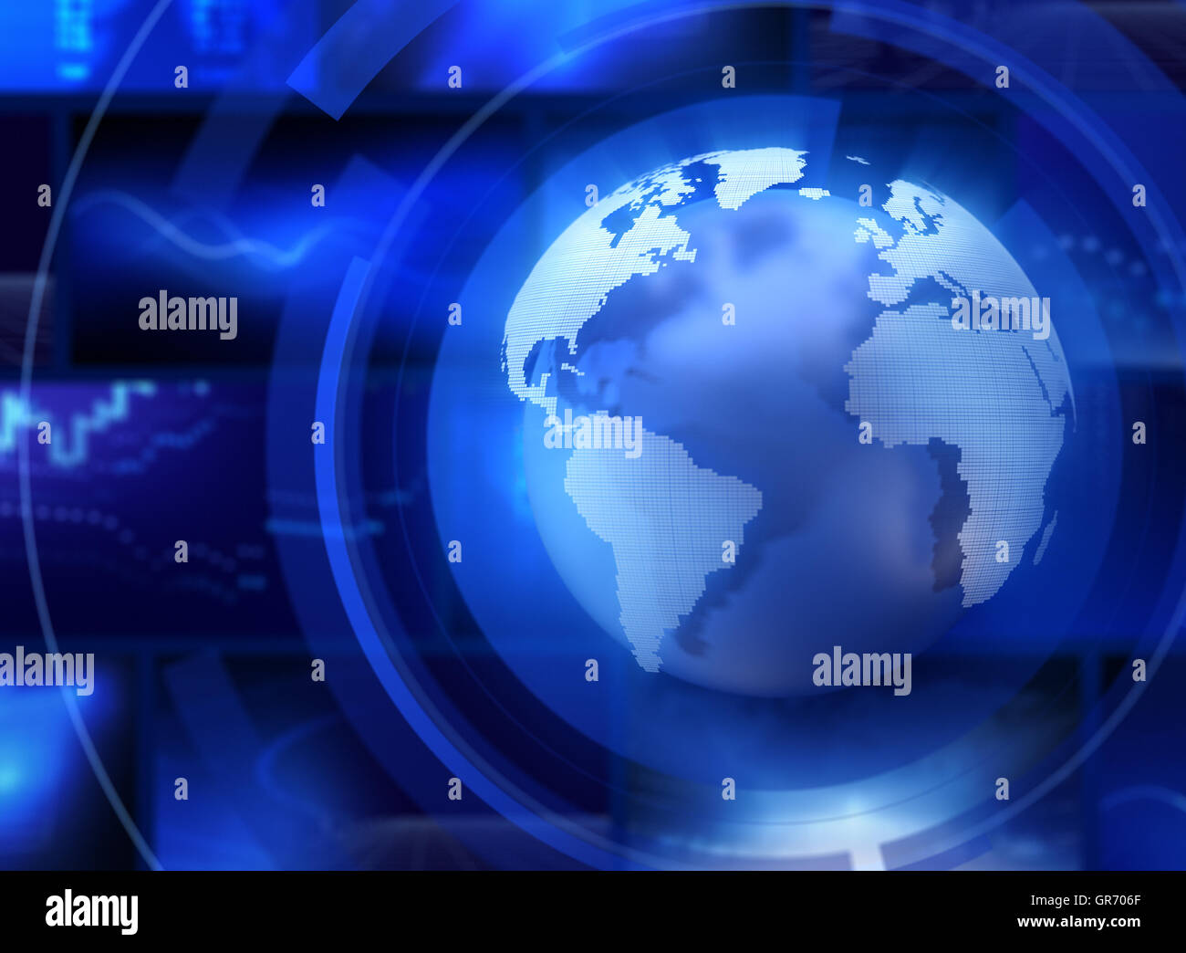 Earth, world map and monitors Stock Photo - Alamy