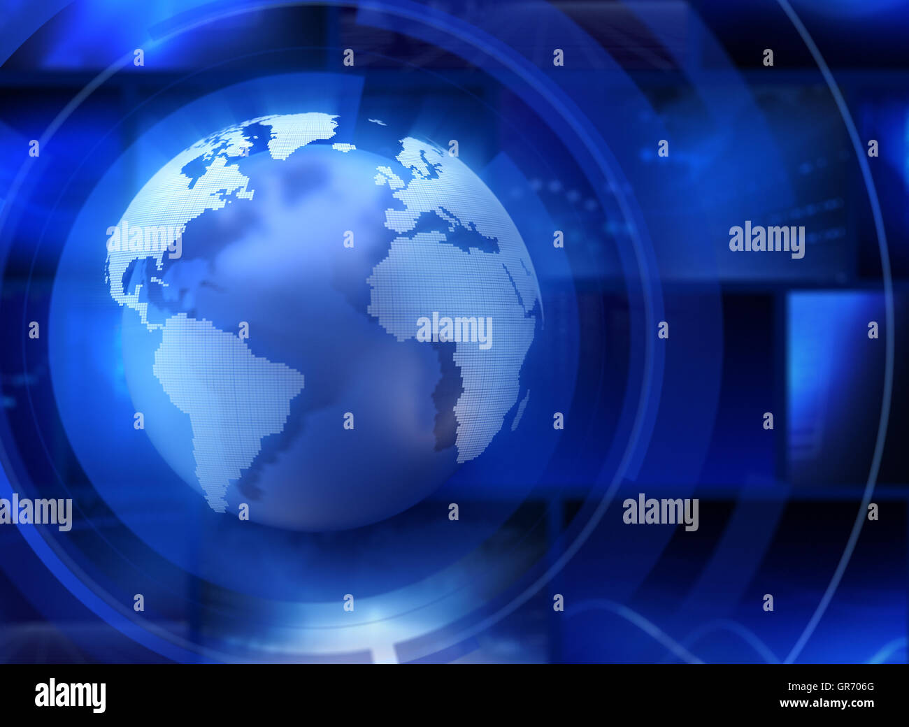Earth, world map and monitors Stock Photo - Alamy