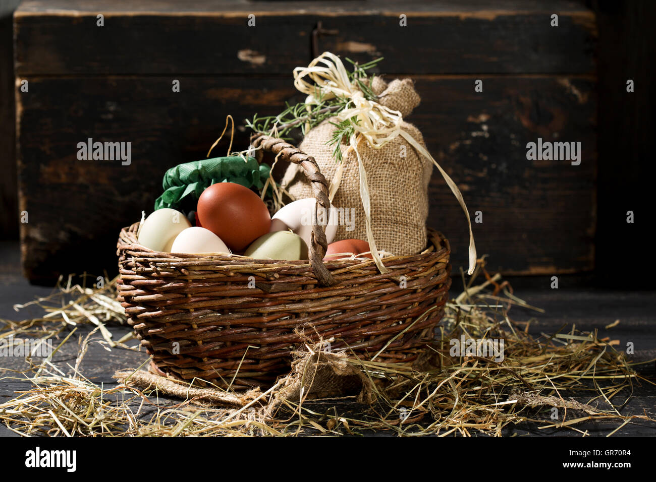 Eggs In A Basket Stock Photo - Alamy
