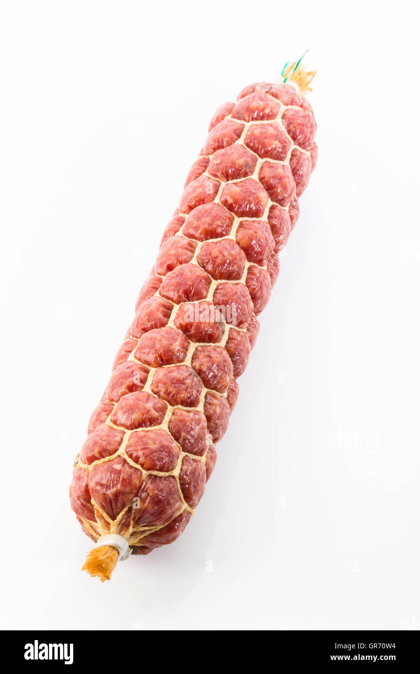 Butcher Salami With Peppercorns Stock Photo - Alamy
