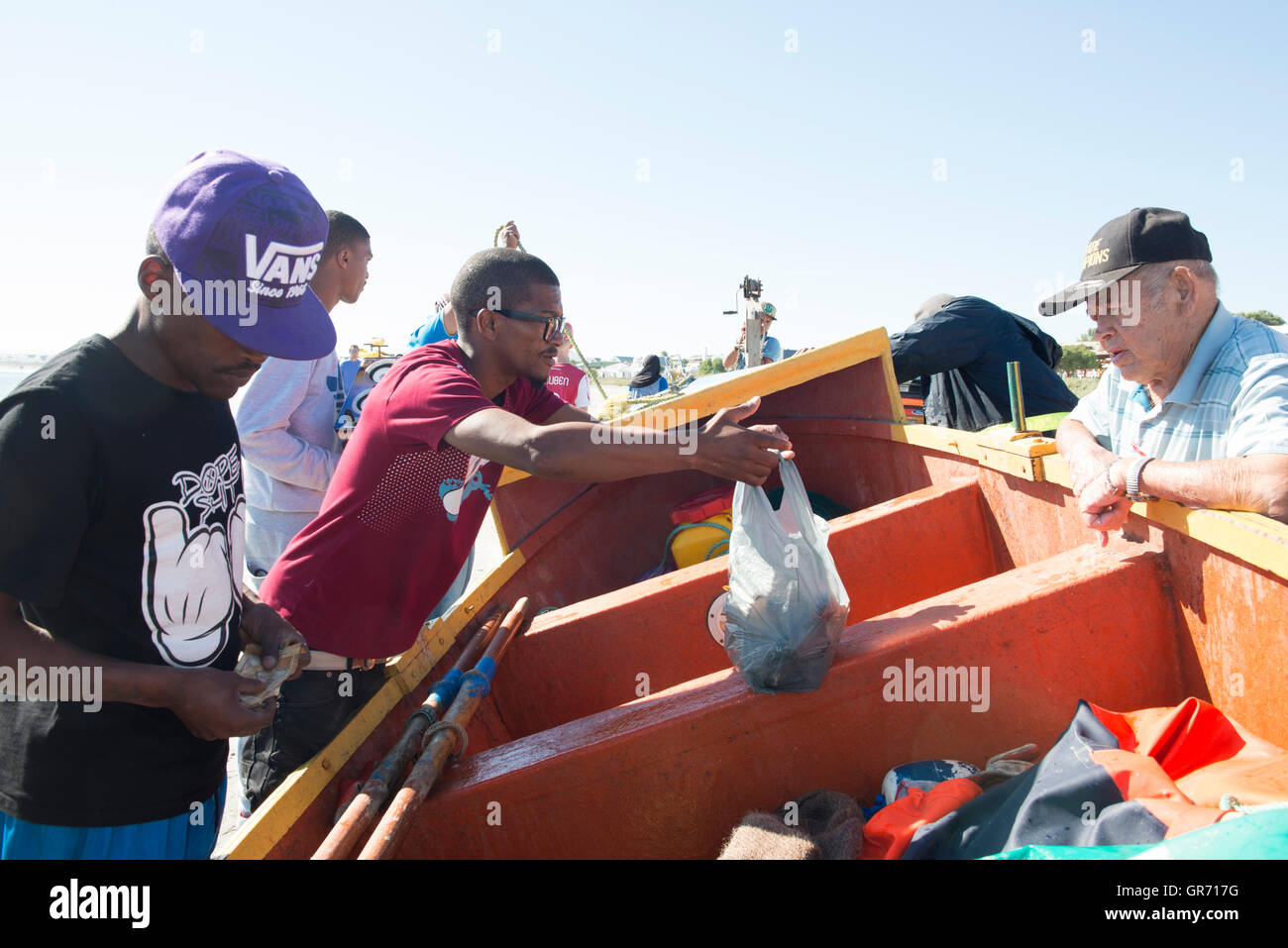 Crayfish catcher selling their catch to customers, Paternoster, Western ...