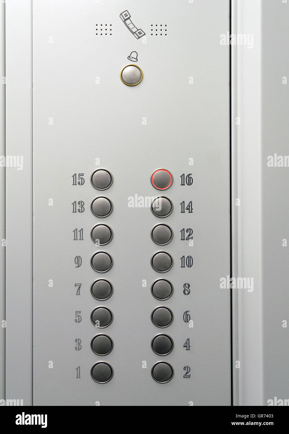Elevator metal control panel with round buttons with numbers of floors ... Elevator metal control panel with round buttons with numbers of floors ...