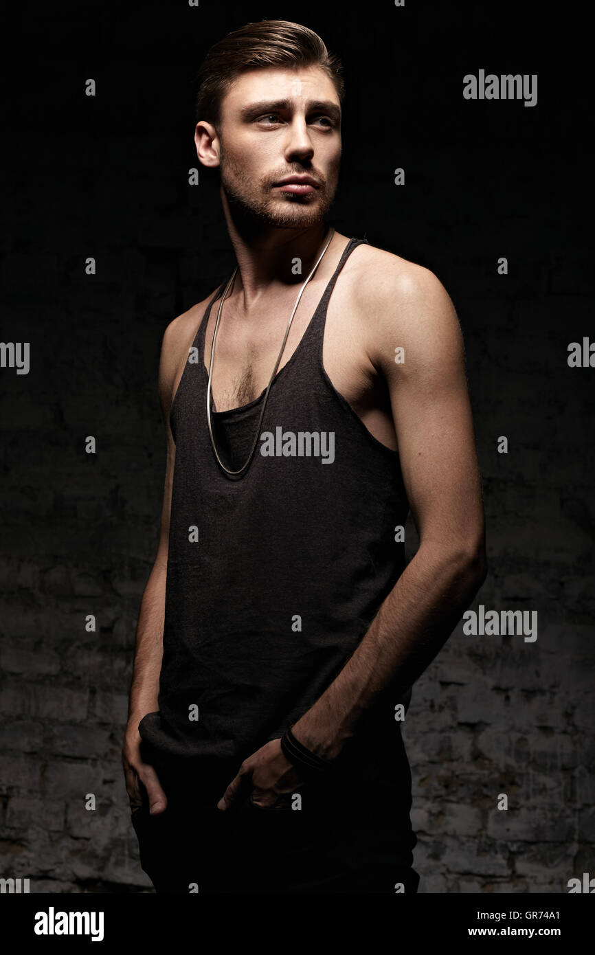 handsome white young muscular man isolated on black background Stock ...