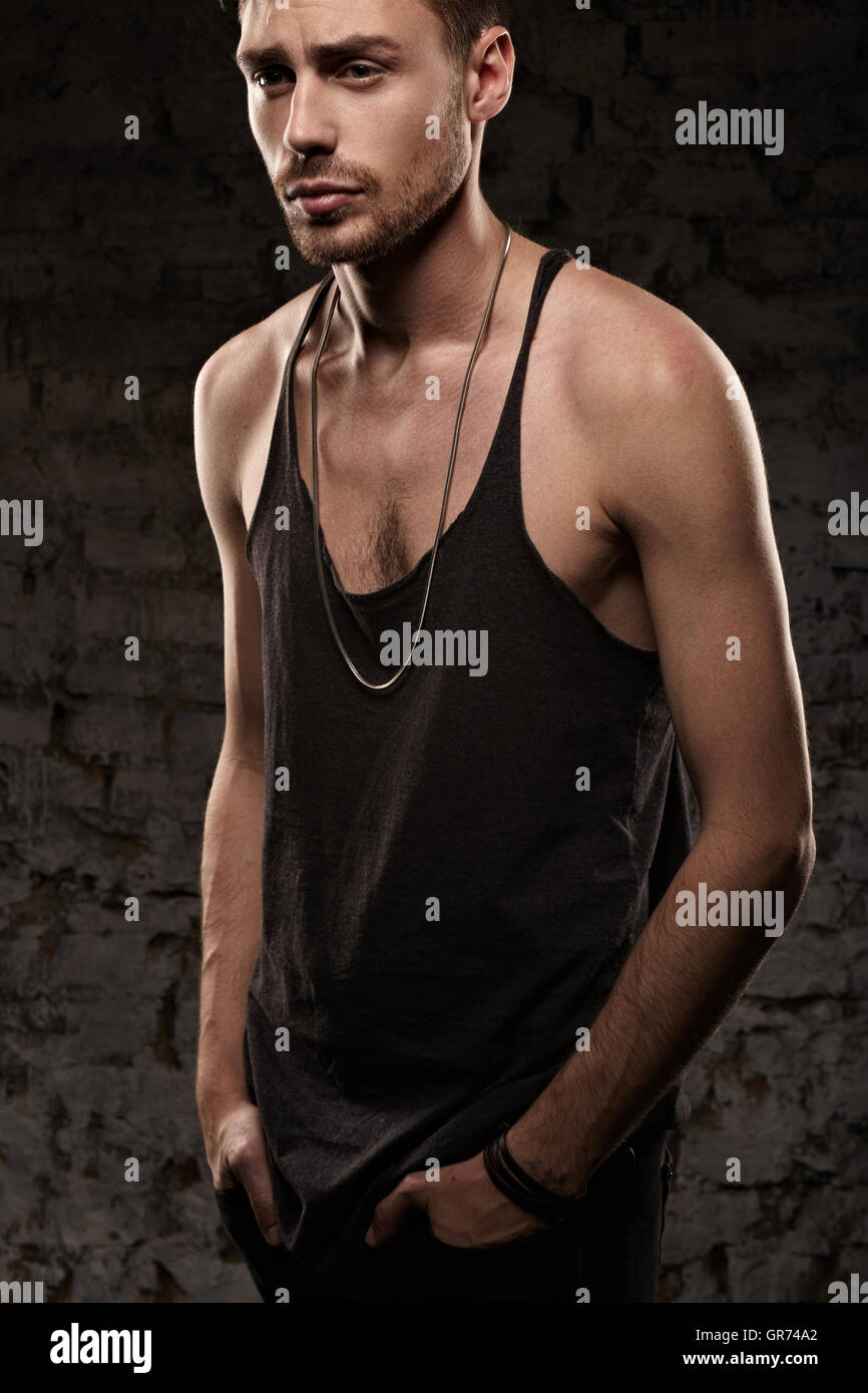 handsome white young muscular man isolated on black background Stock ...