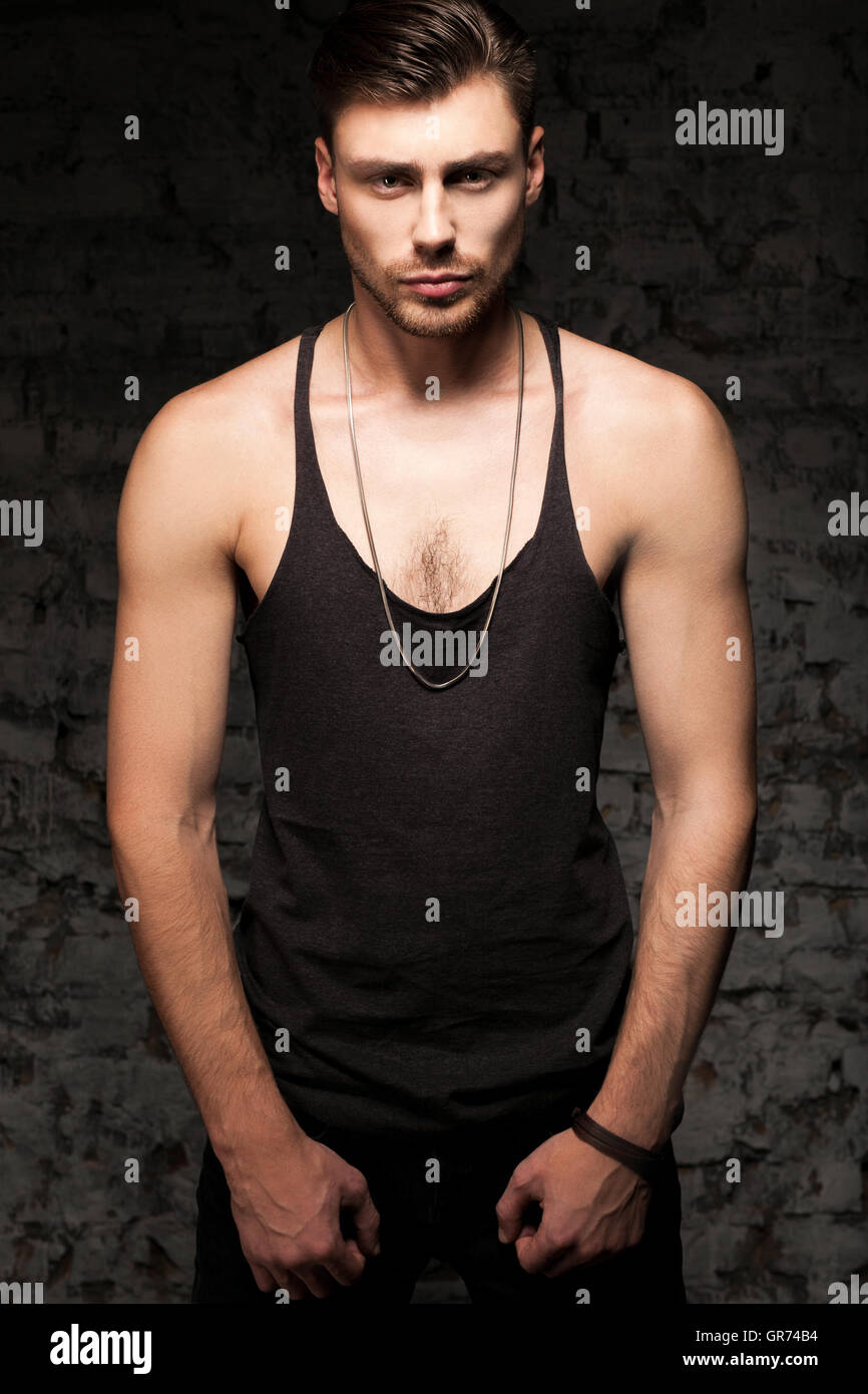 handsome white muscular man isolated on black background Stock Photo ...
