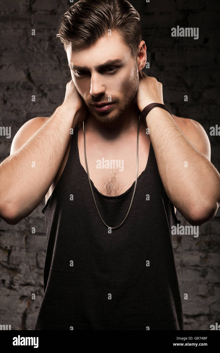 handsome white muscular man isolated on black background Stock Photo ...
