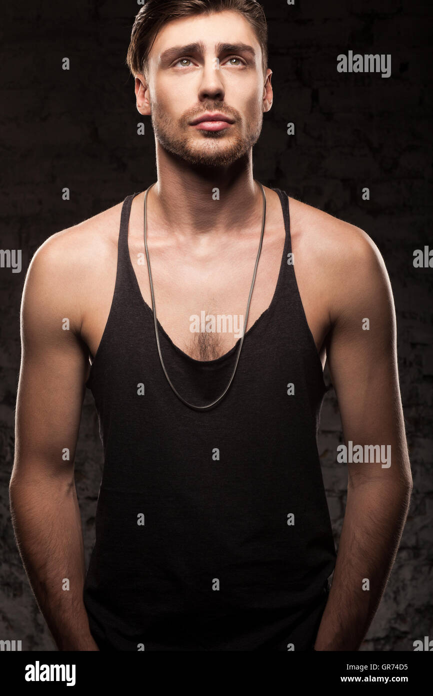 handsome white muscular man isolated on black background Stock Photo ...