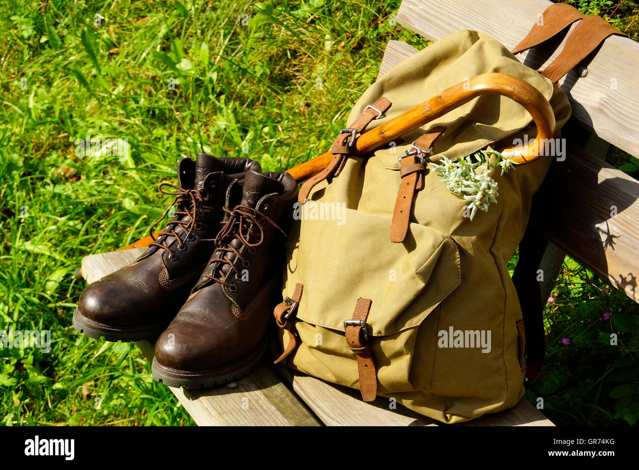 Backpack And Hikingboots Stock Photo - Alamy