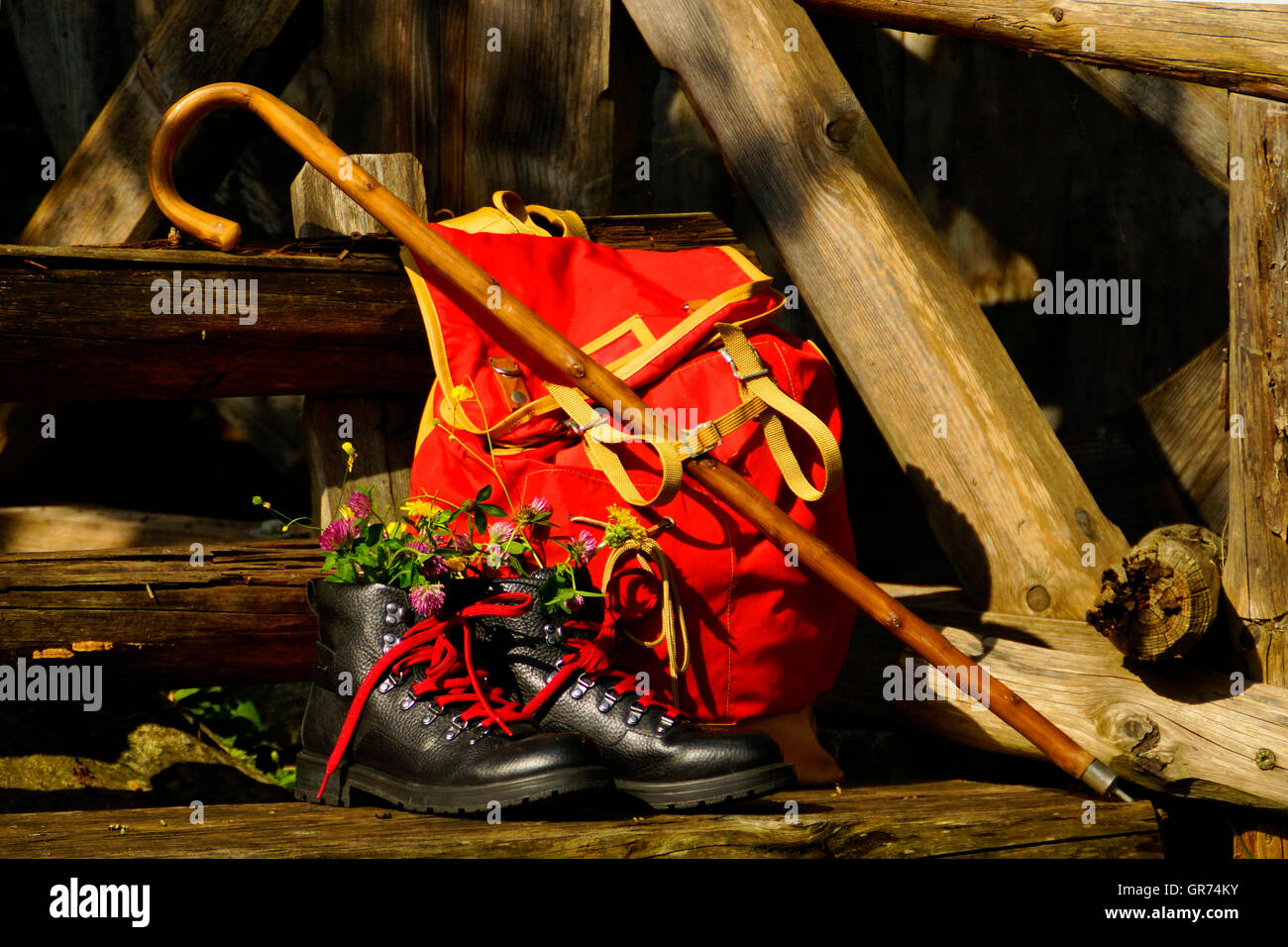 Backpack And Hikingboots Stock Photo - Alamy