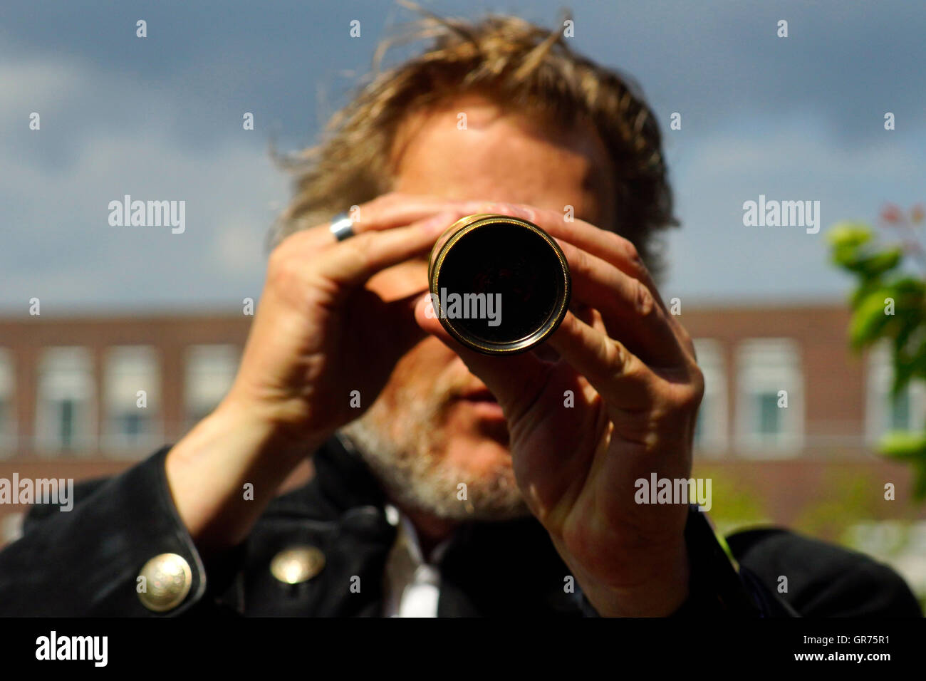 Man With Telescope Stock Photo - Alamy