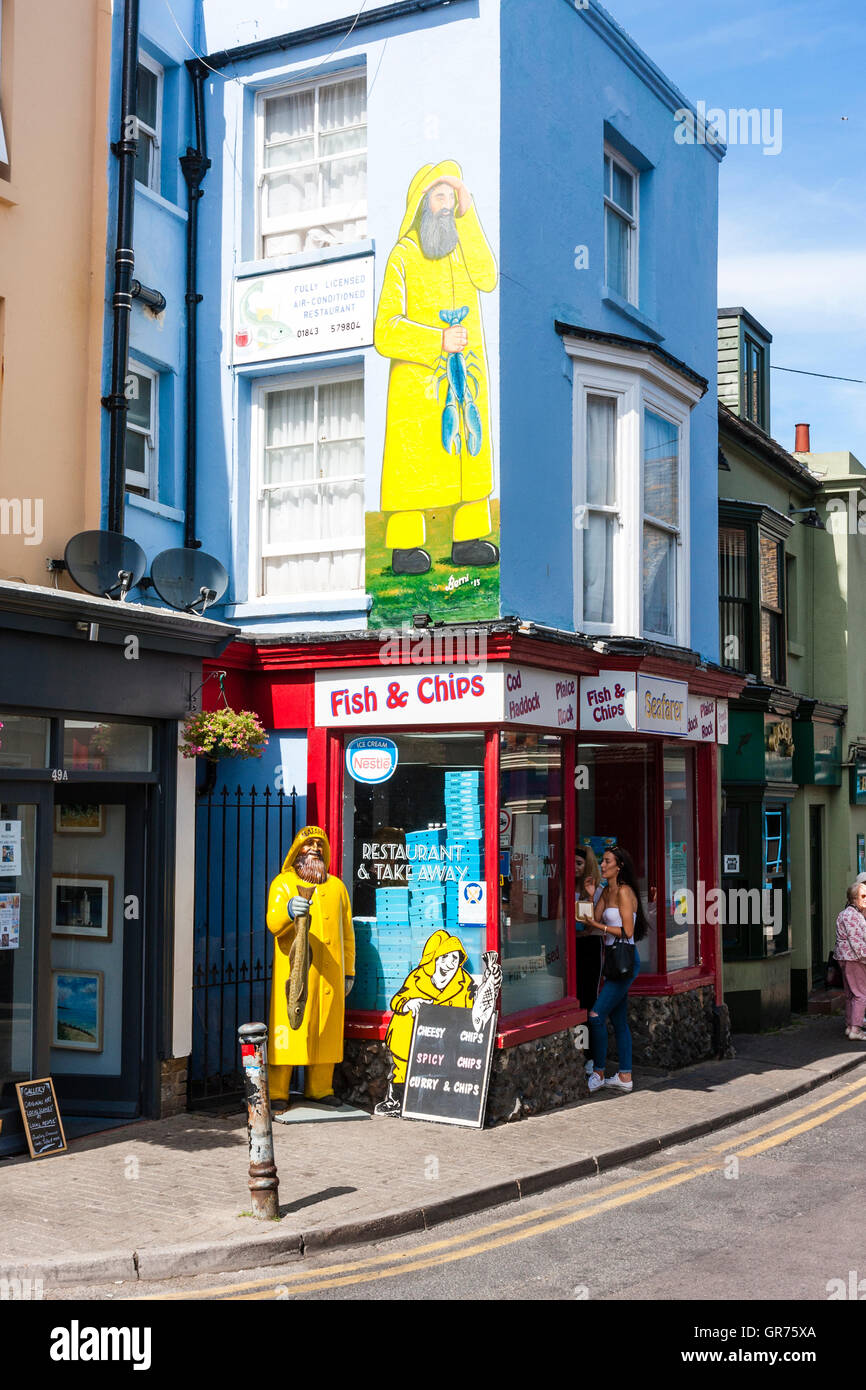 Traditional English fish and chip shop in main street, Broadstairs, UK ...