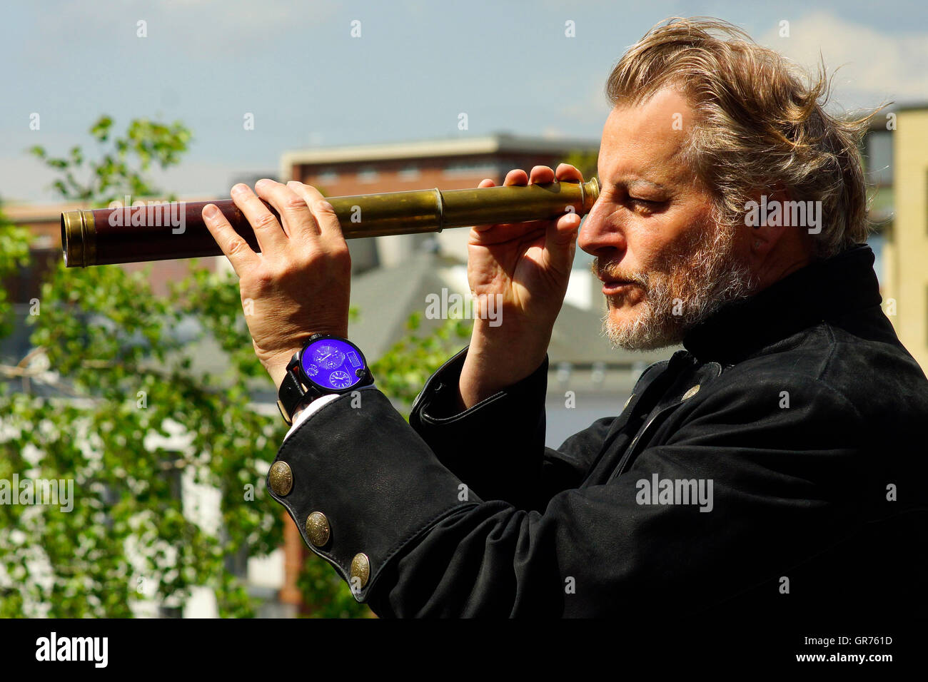Man With Monocular Stock Photo - Alamy
