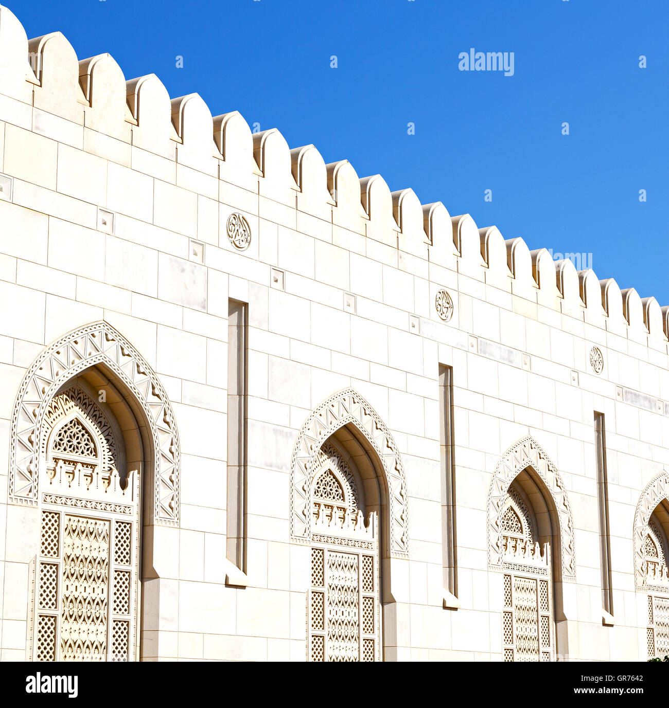 minaret and religion in clear sky in oman muscat the old mosque Stock ...