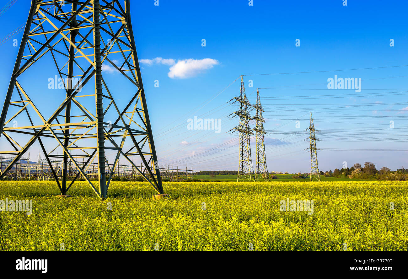 Electricity pylons in the substation hi-res stock photography and ...