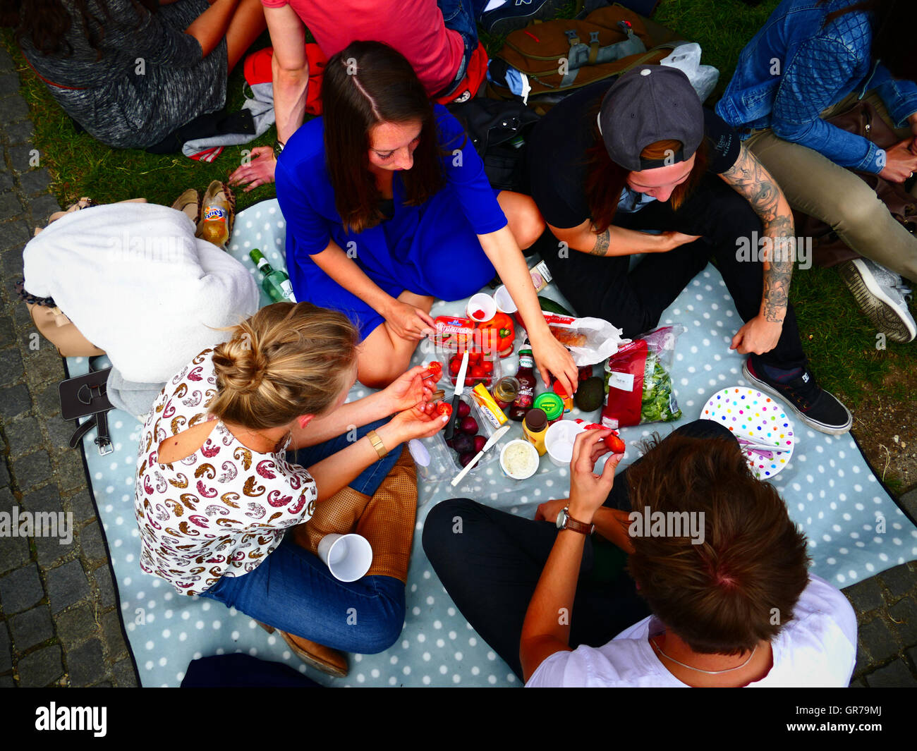 Europe Germany Munich Summer festival Gartnerplatz Garden square having ...