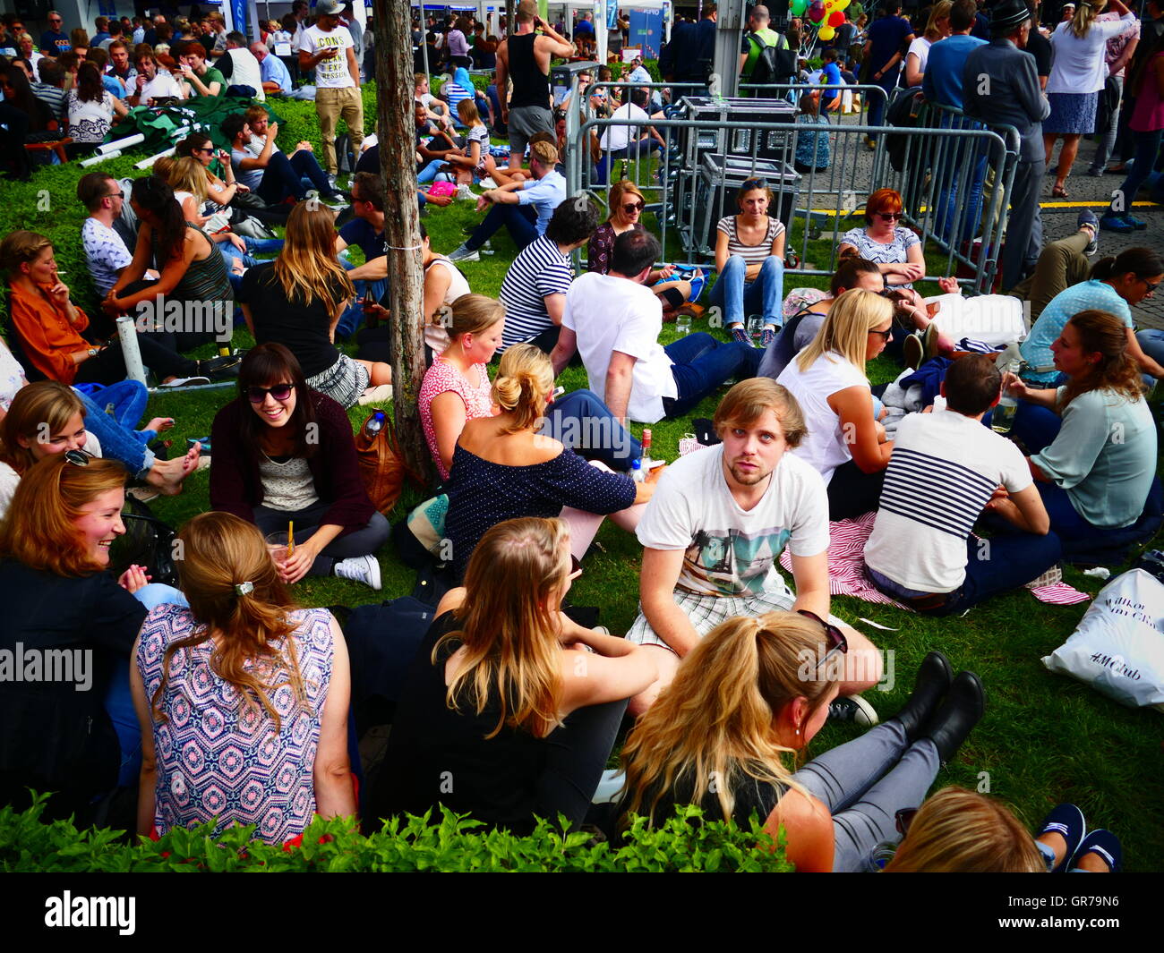 Europe Germany Munich Summer festival Gartnerplatz Garden square having ...