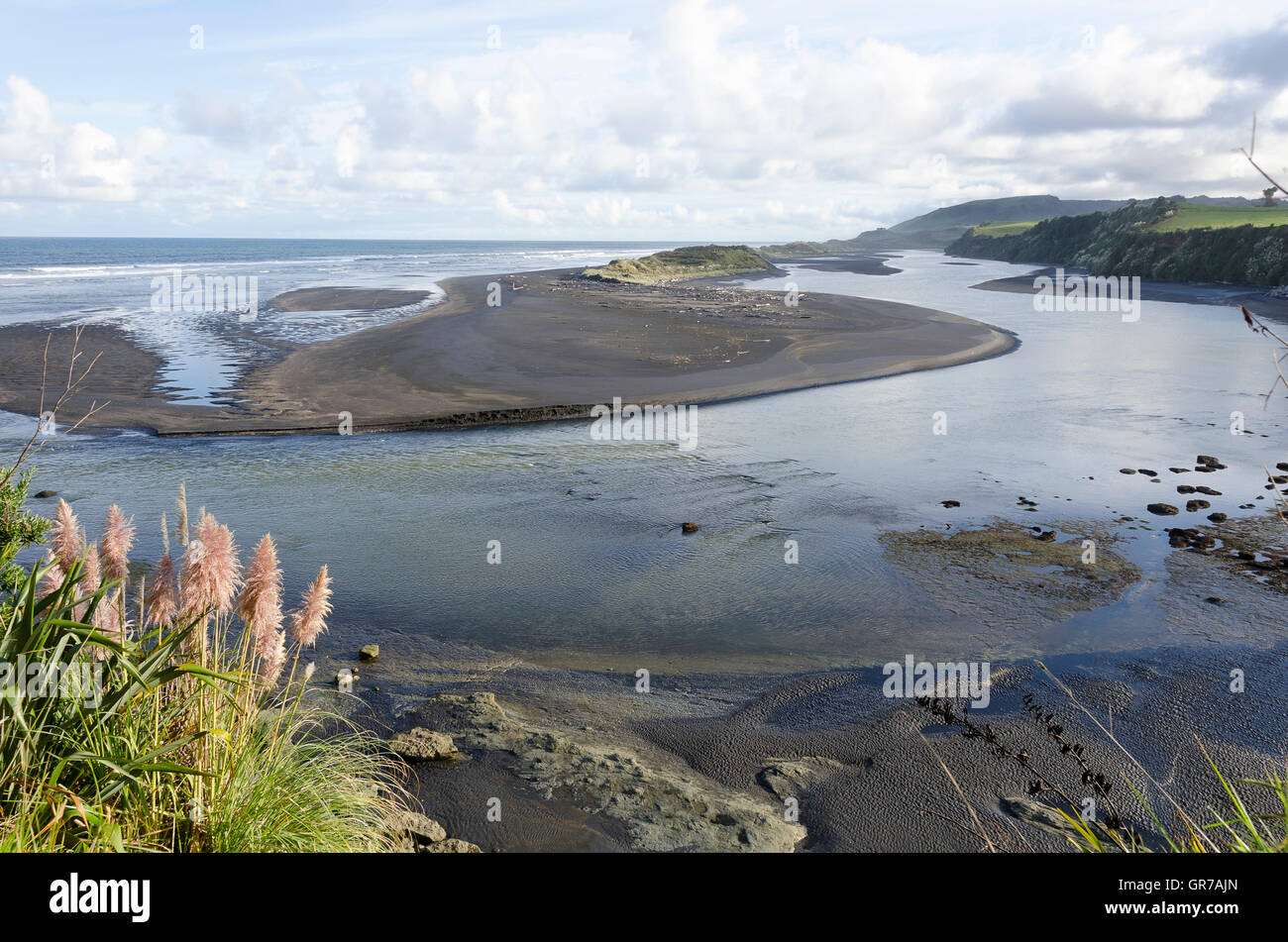 Awakino River estuary, Waikato, North Island, New Zealand Stock Photo ...