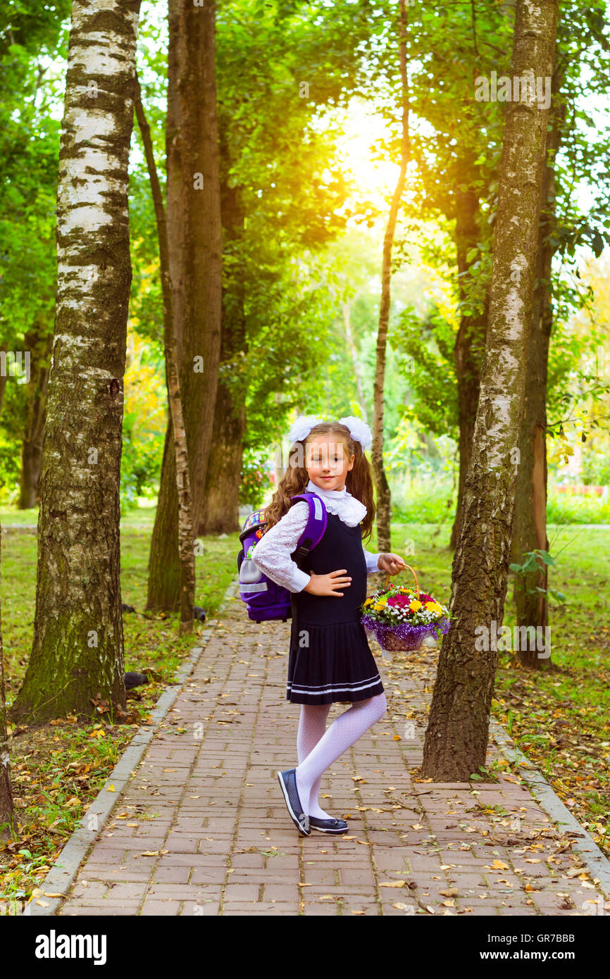 Little first-grader, girl-student goes to school on knowledge day ...