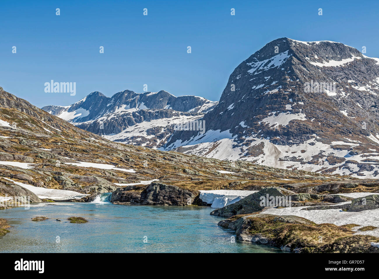 Lake At The Pass Of Trollstigen In The Romsdal Alps Stock Photo - Alamy