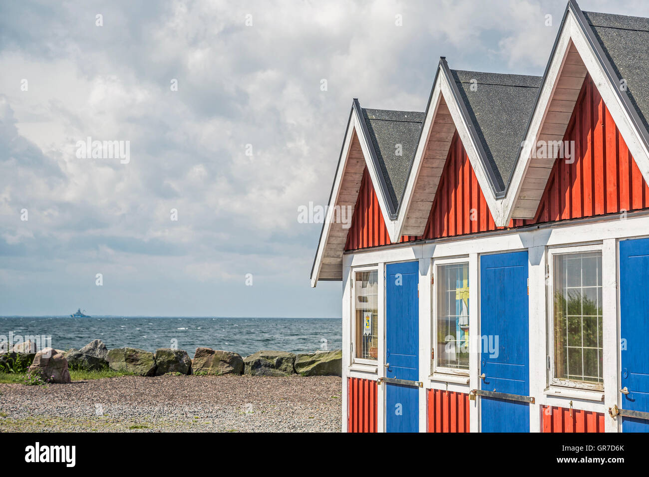 Beach Cabins In Molle, A Popular Seaside Town In Sweden Stock Photo - Alamy