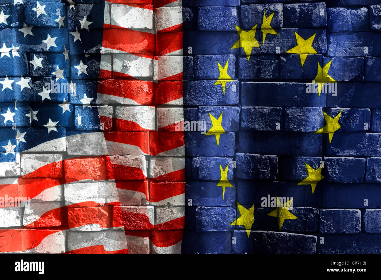 Flags of the usa and the eu on a wall hi-res stock photography and ...