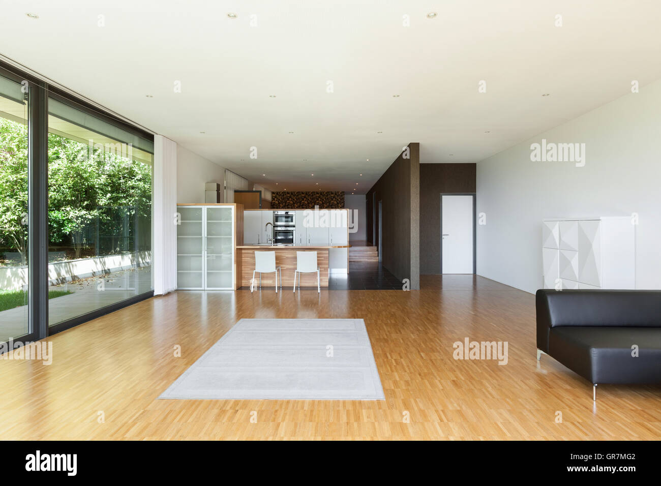 interior of a modern house, wide living room Stock Photo - Alamy