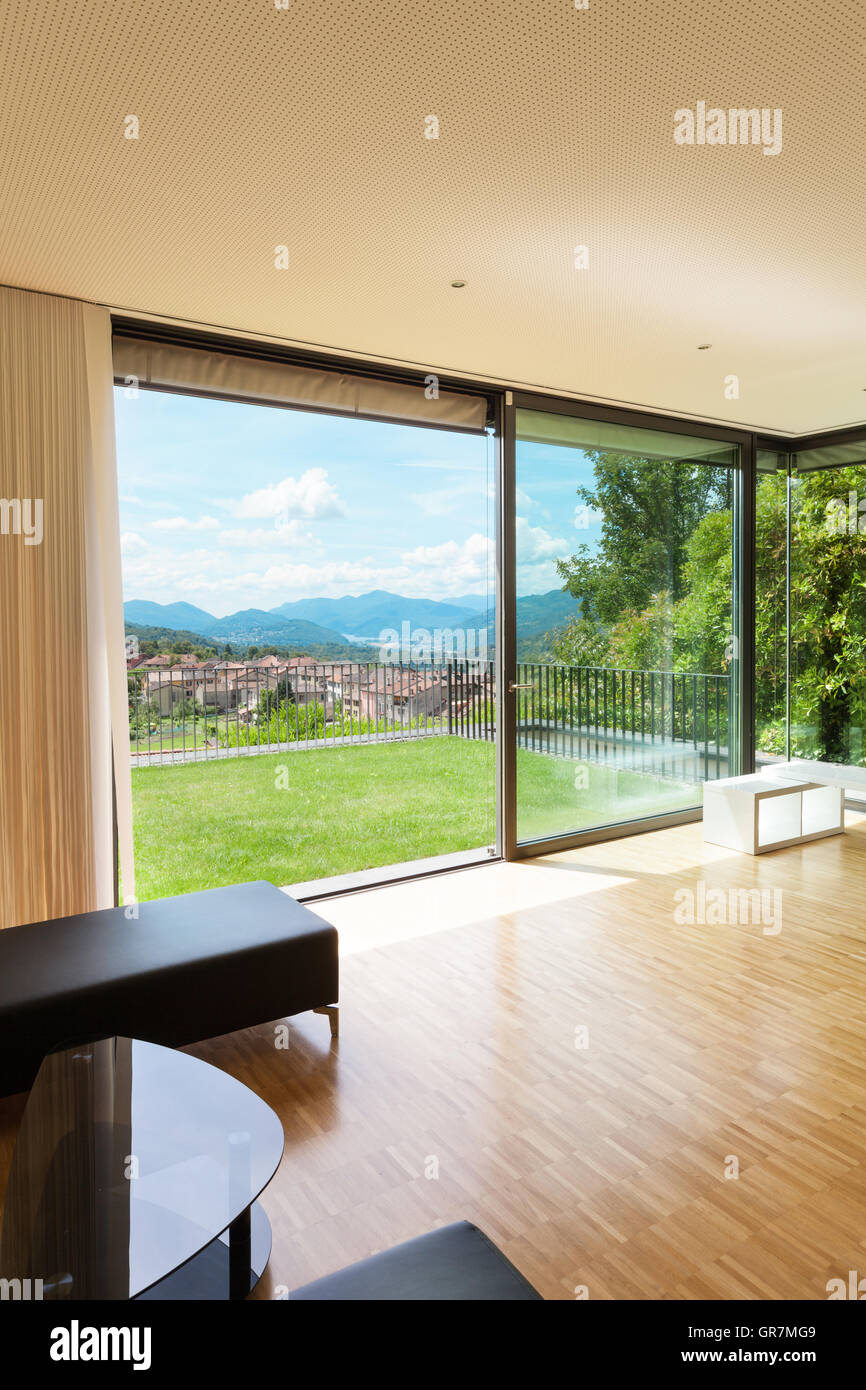 interior of a modern house, wide living room Stock Photo - Alamy