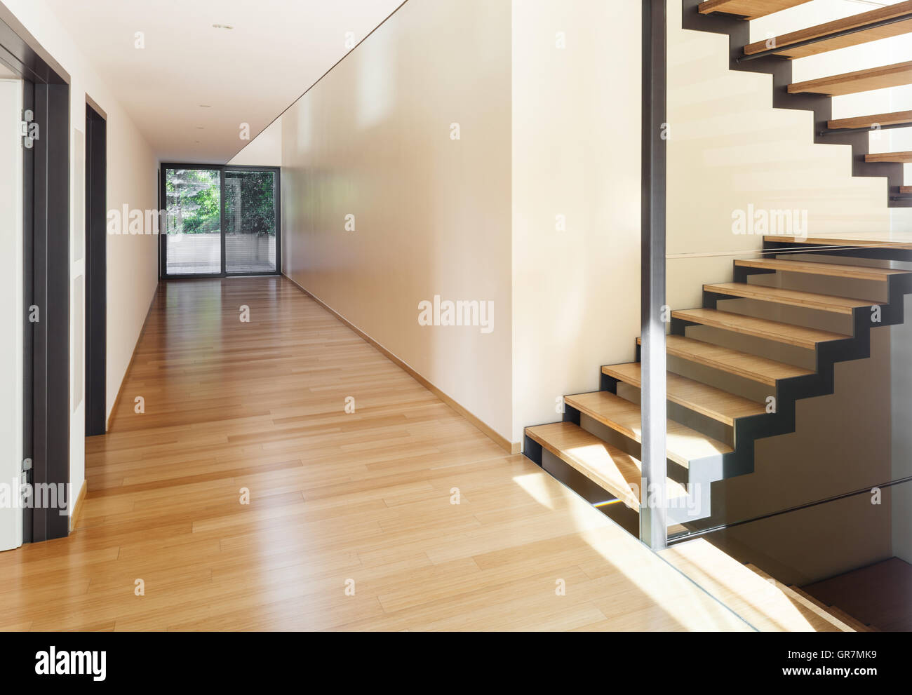 entrance of a modern villa, corridor and stairs view Stock Photo - Alamy