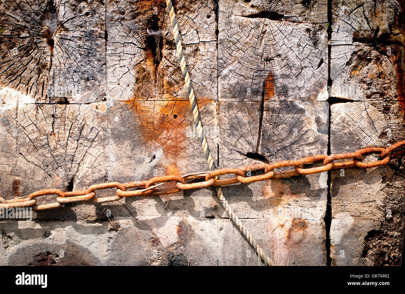 Old mooring blocks with rusting chains, Faversham Creek, Kent Stock ...