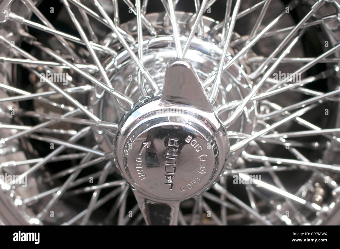 Detail of classic Jaguar spoked wheel Stock Photo - Alamy