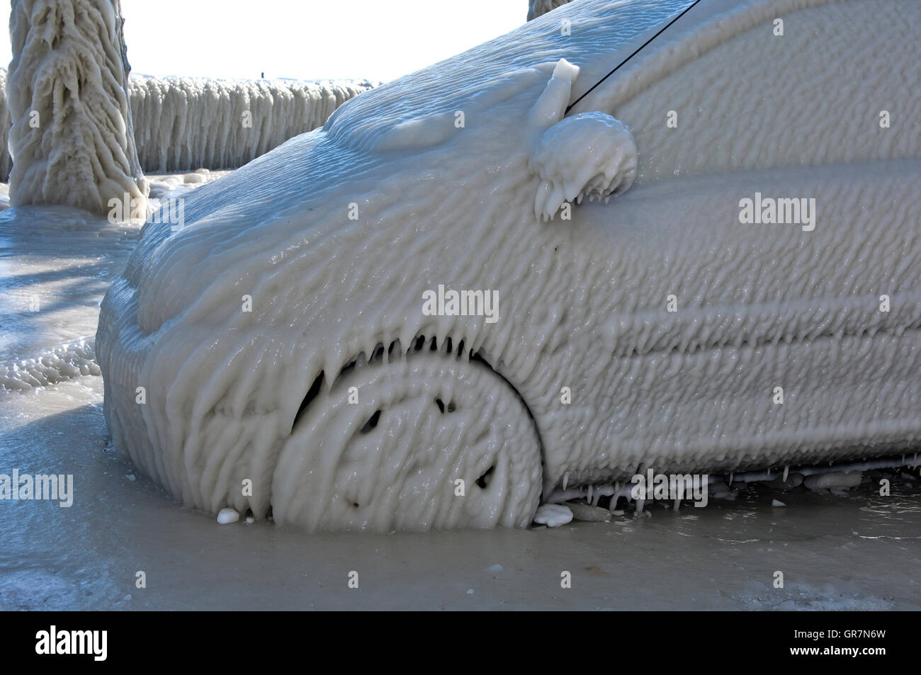 Car Covered With A Thick Layer Of Ice, Versoix, Switzerland Stock Photo ...