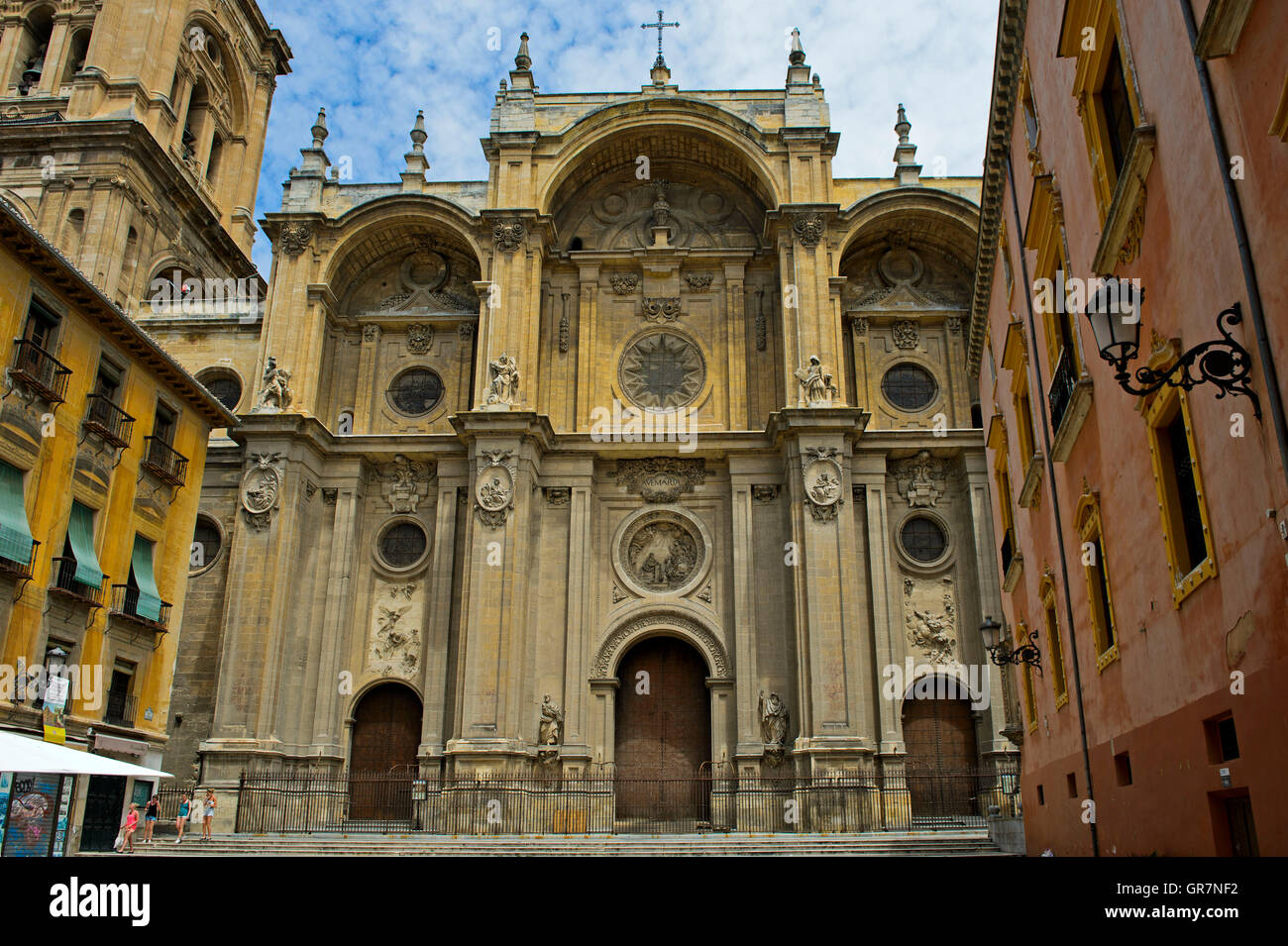Baroquial Main Facade Of The Granada Cathedral, Granada, Spain Stock ...