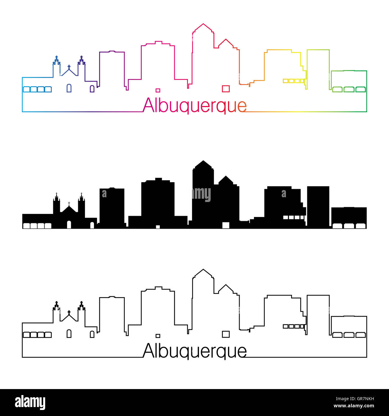 Albuquerque skyline linear style with rainbow in editable vector file ...