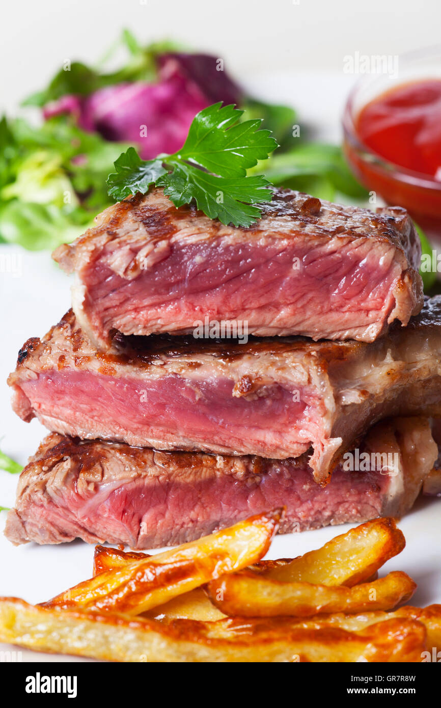 Steak With Fries Stock Photo - Alamy